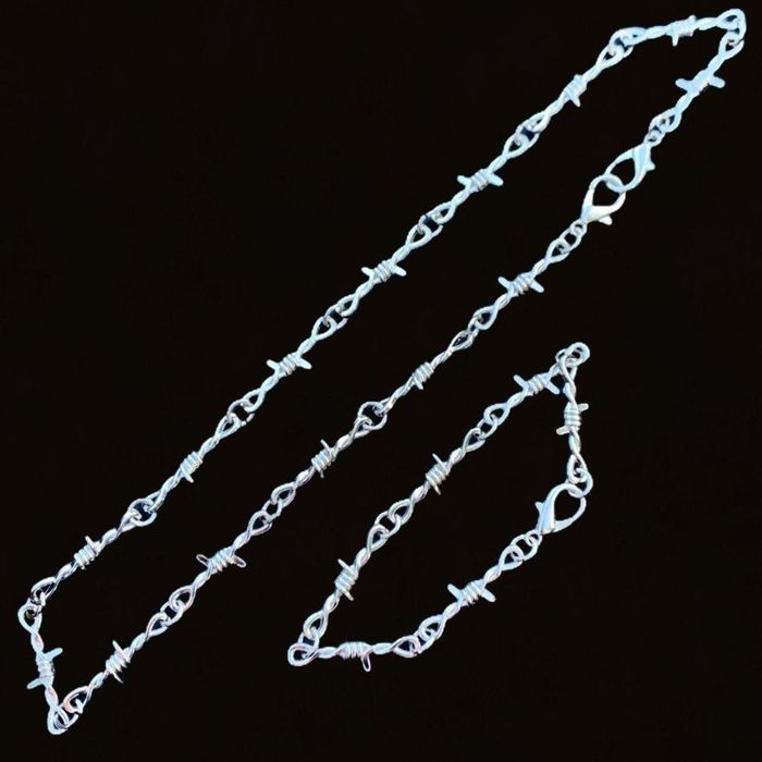 Cuban Link Chain Barbed Wire Necklace + Bracelet Set | Barbed Wire ...