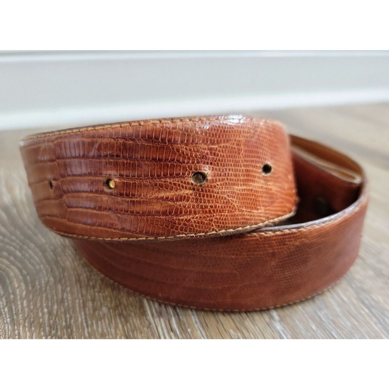 Buckle Authentic Brown Genuine Lizard Men's Medium Leather Belt from ...