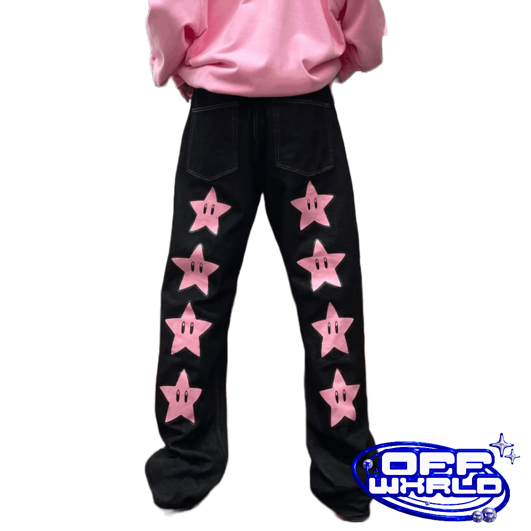 Vintage Pink Mario Star Y2K Baggy Jeans | Grailed