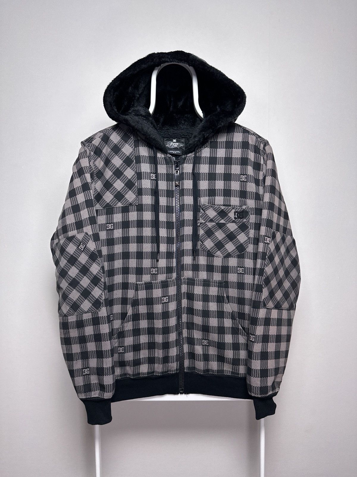 DC DC Premium Label Plaid Heavy Zip Up Hoodie Sherpa | Grailed