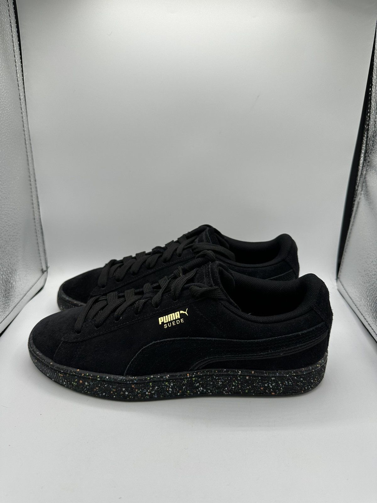 Puma Puma Suede Triplex Mono “Black Paint Splatter” size 7y | Grailed