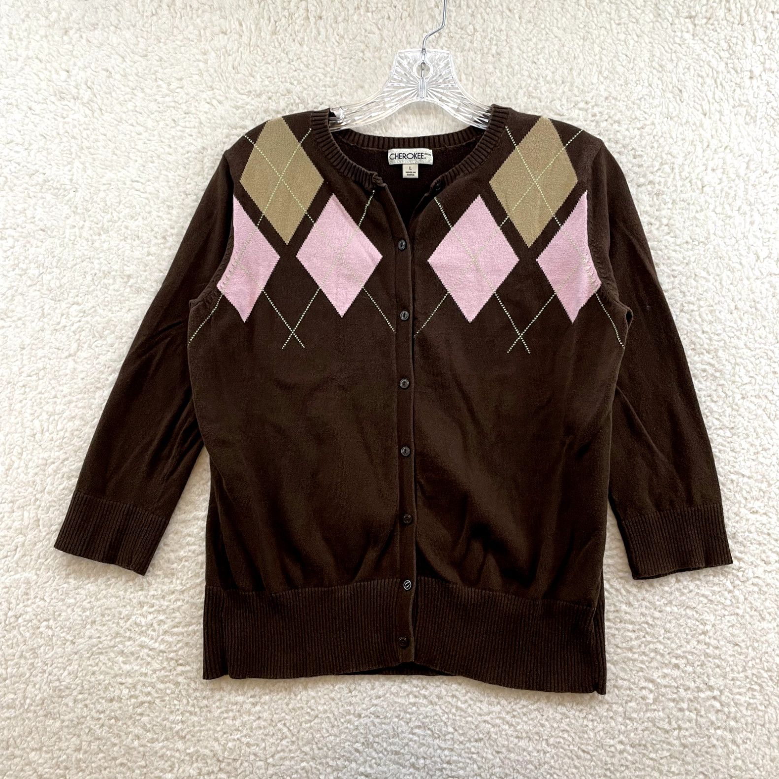 Cherokee Y2K 2000s Cherokee Brown Pink Argyle Soft Girl Preppy Academia ...