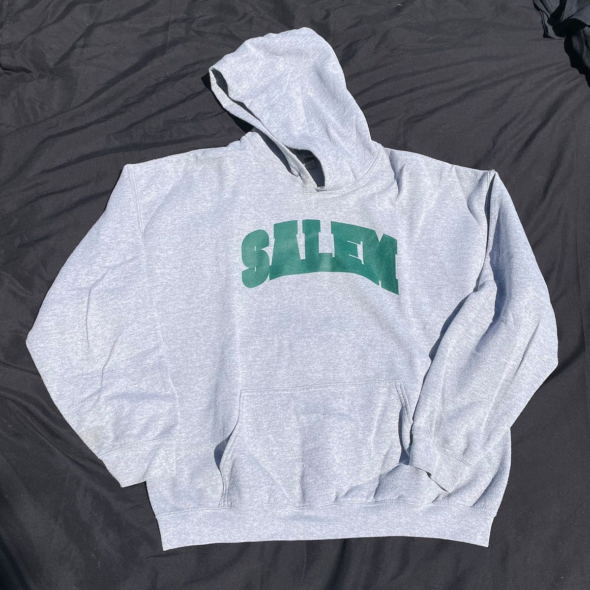 S4LEM S4LEM GREY COLLEGIATE HOODIE *GREEN TEXT* | Grailed