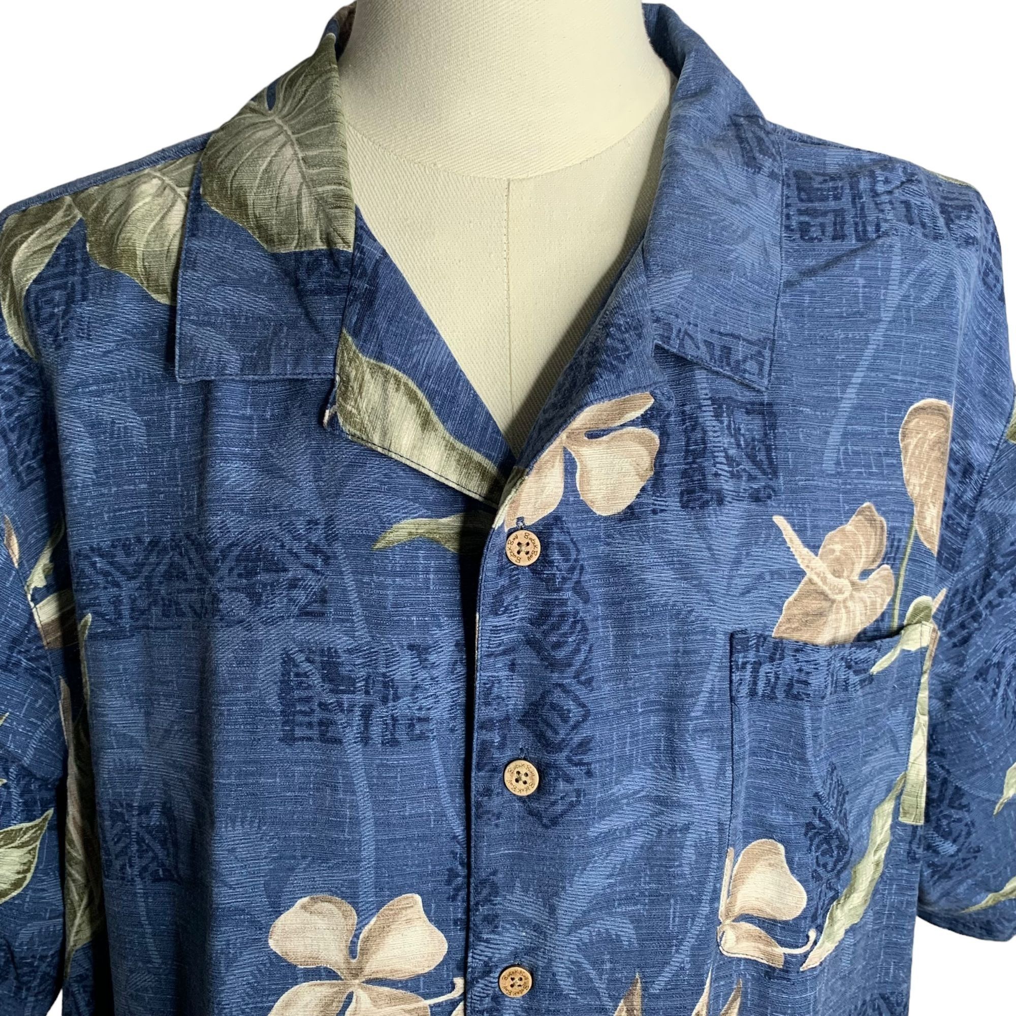 Batik Bay Batik Bay Silk Hawaiian Camp Shirt XXL Blue Floral Button Up ...