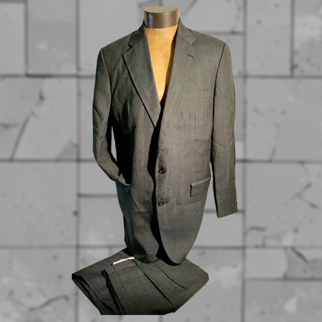 Vintage John Weitz Mens Gray Stripe Wool Two Piece Suit 46L Extra Large ...