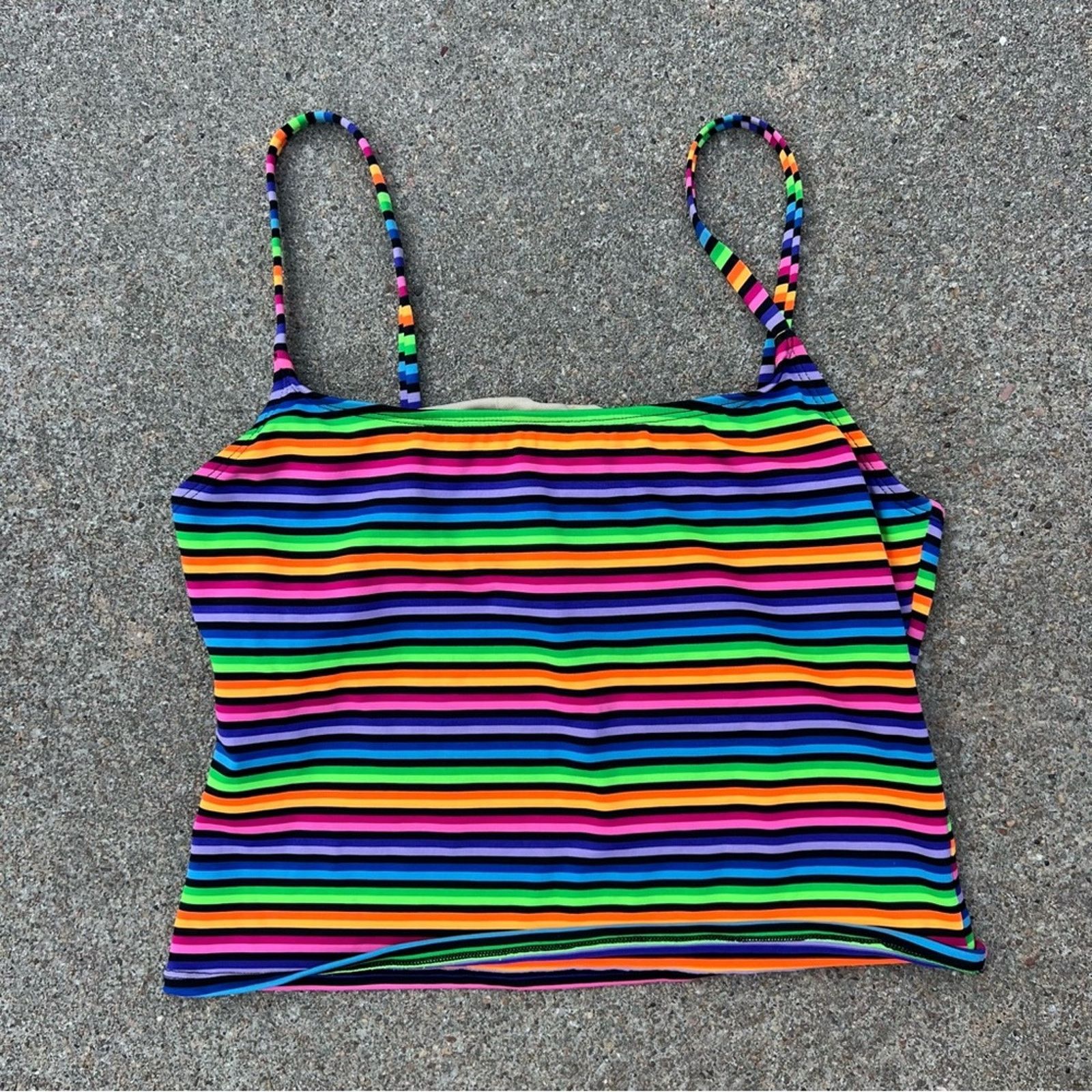 Catalina 90s Catalina neon stripe swim tankini top LARGE | Grailed