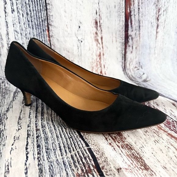 J.Crew J. Crew Classic Black Suede Kitten Heel Pointed Pumps | Grailed