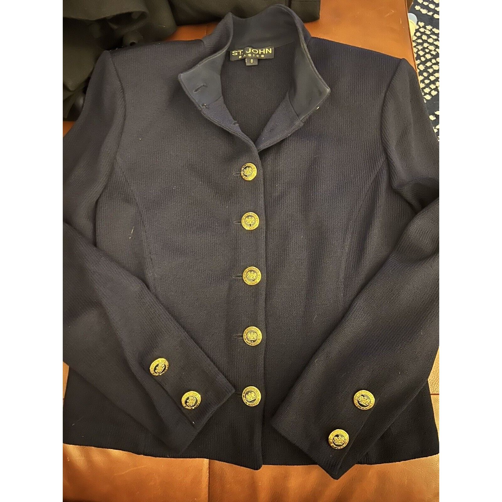 St. John Couture ST.JOHN BASIC KNIT Jacket Navy 8 Made In USA gold ...