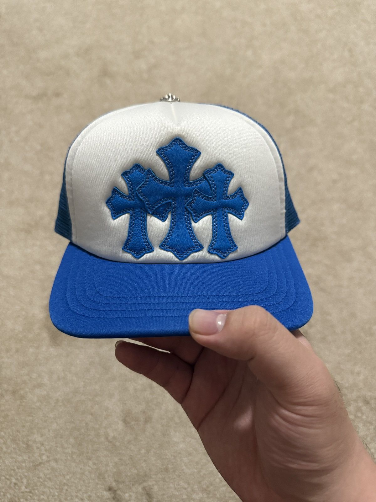 Chrome Hearts RARE Chrome Hearts Blue Triple Cross Patch Cemetery Hat ...