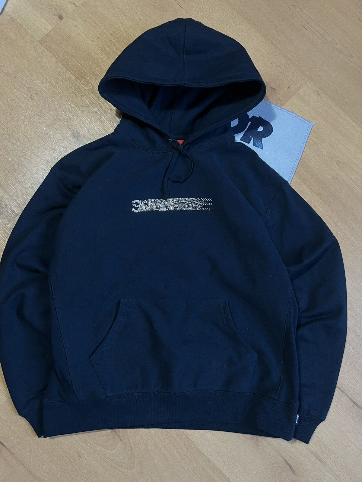 Supreme Supreme x Swarovski Box Logo Hoodie Navy Size M | Grailed