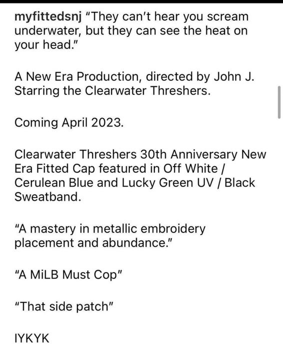 New Era Myfitteds Clearwater threshers 30 years patch jaws size 7 br ...