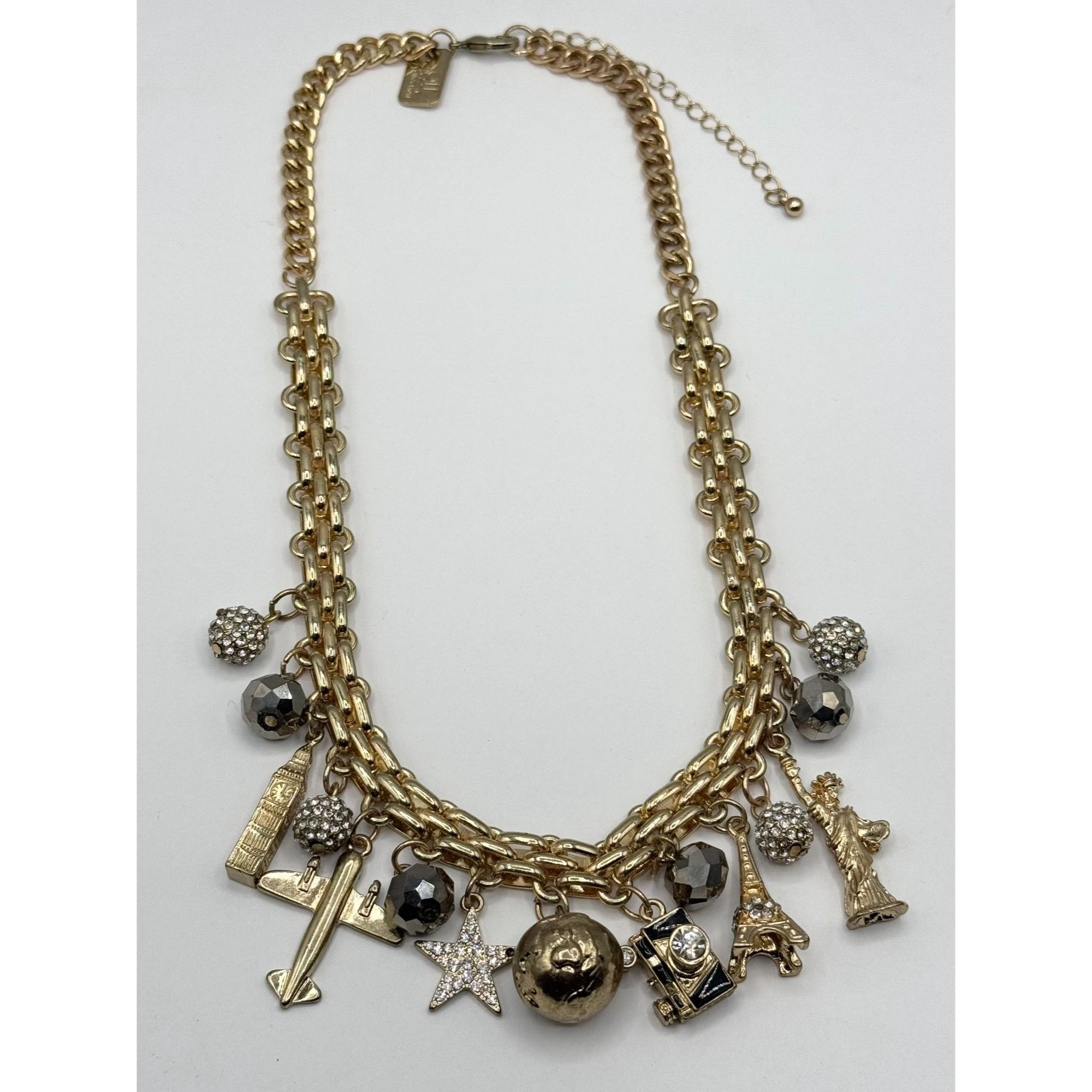 Vintage Off Park Collection White Crystal Gold Tone Travel Charm Nec ...