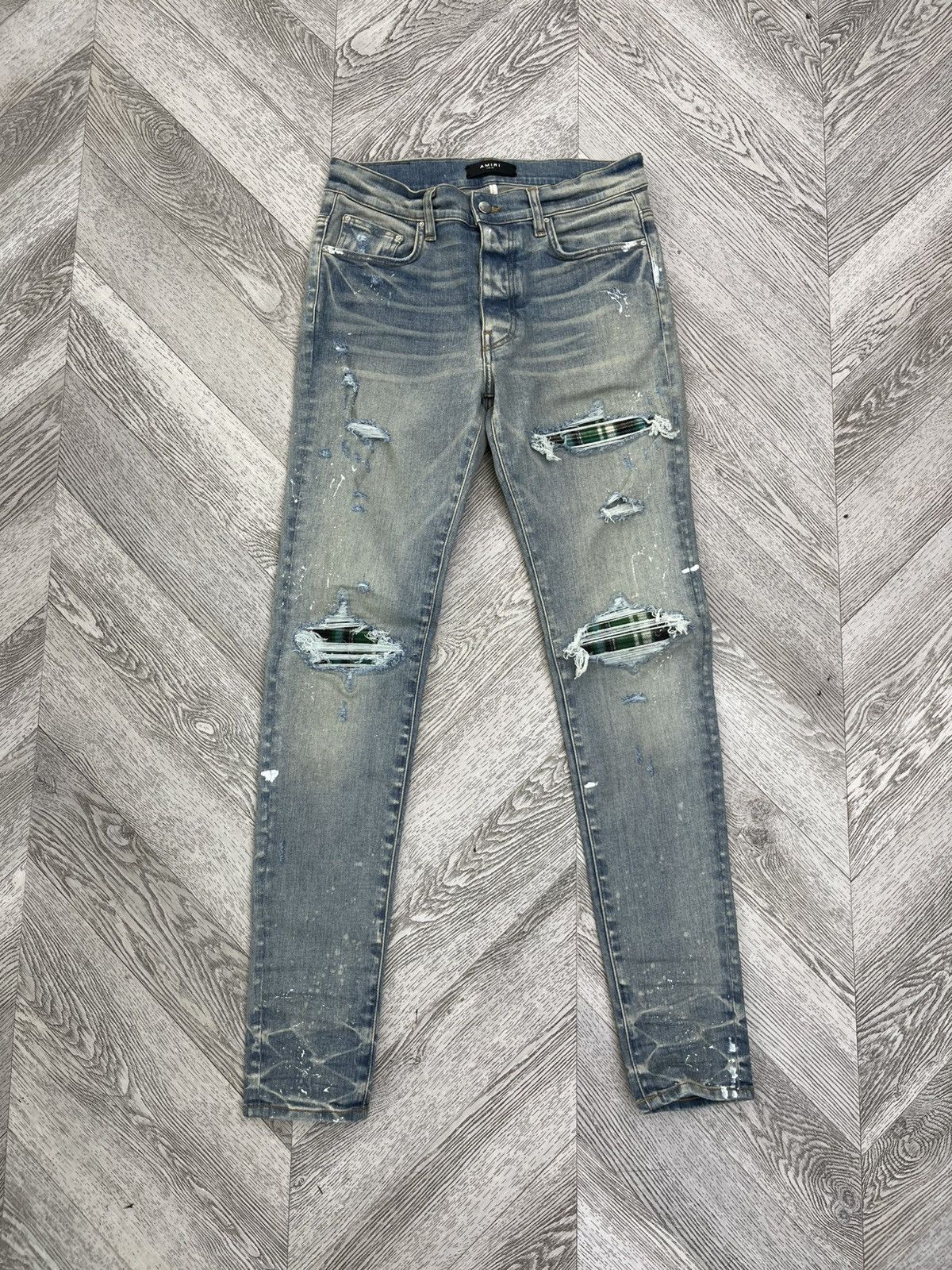 Amiri Amiri plaid clay indigo green patches | Grailed