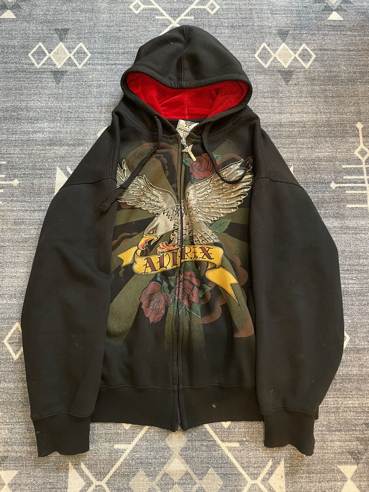 Southpole avirex black studded eagle zip up hoodie | Grailed