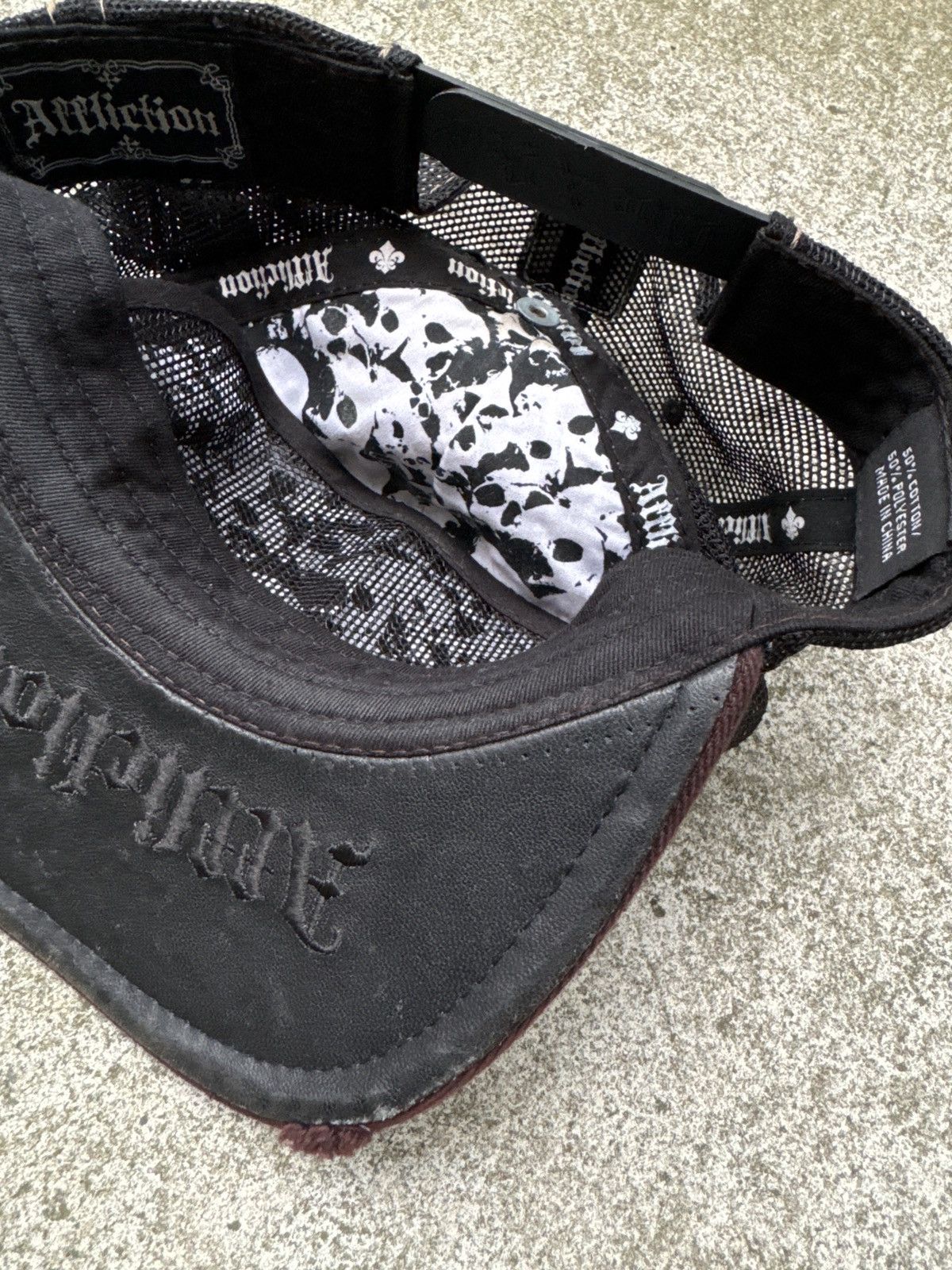 Vintage AFFLICTION FADED STUDDED SKULL LOGO MESH HAT | Grailed