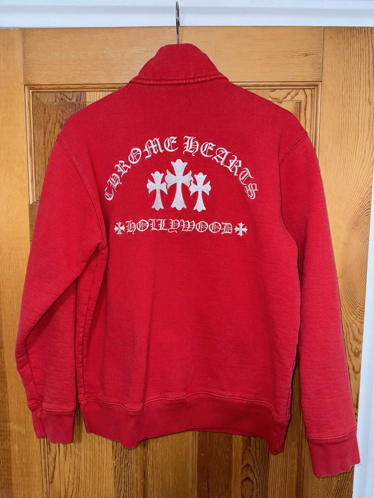 Chrome Hearts Chrome Hearts Red Hollywood Cross Half Zip Up Sweater ...