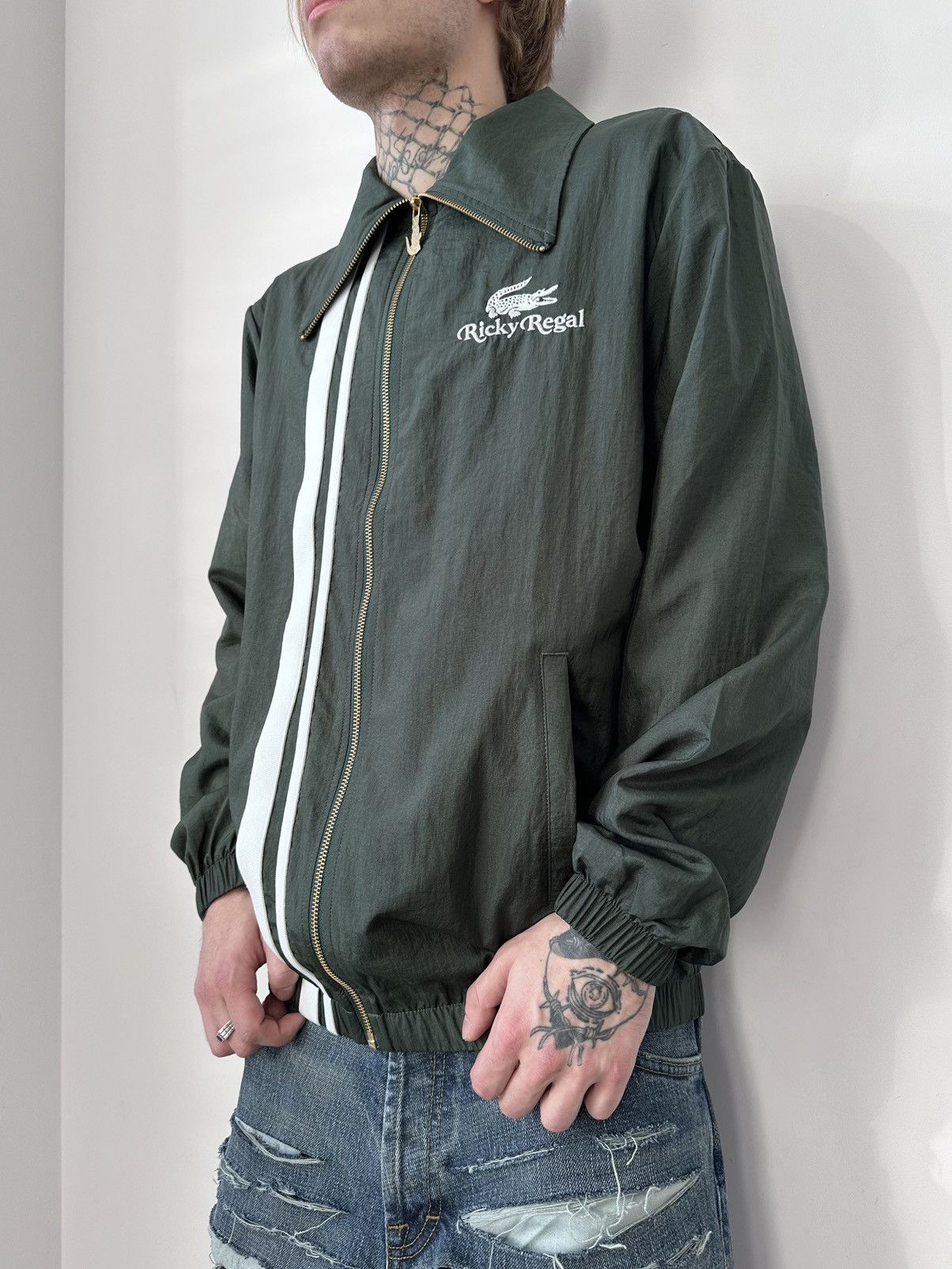 Lacoste Lacoste x Ricky Regal Contrast Bands Green Nylon Zip Jacket ...