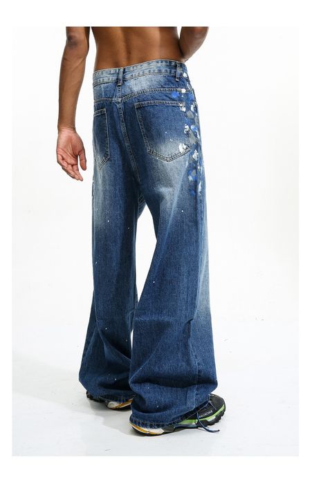 Streetwear Blue Paint Splatter Baggy Denim Jeans | Grailed