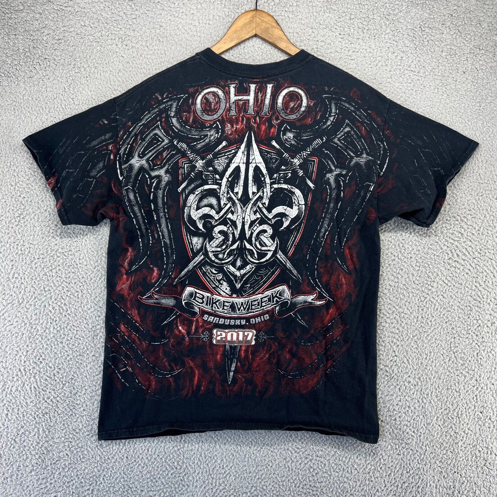 Vintage Ohio Bike Week Shirt Men's Large Black Graphic Big Cross Swords ...