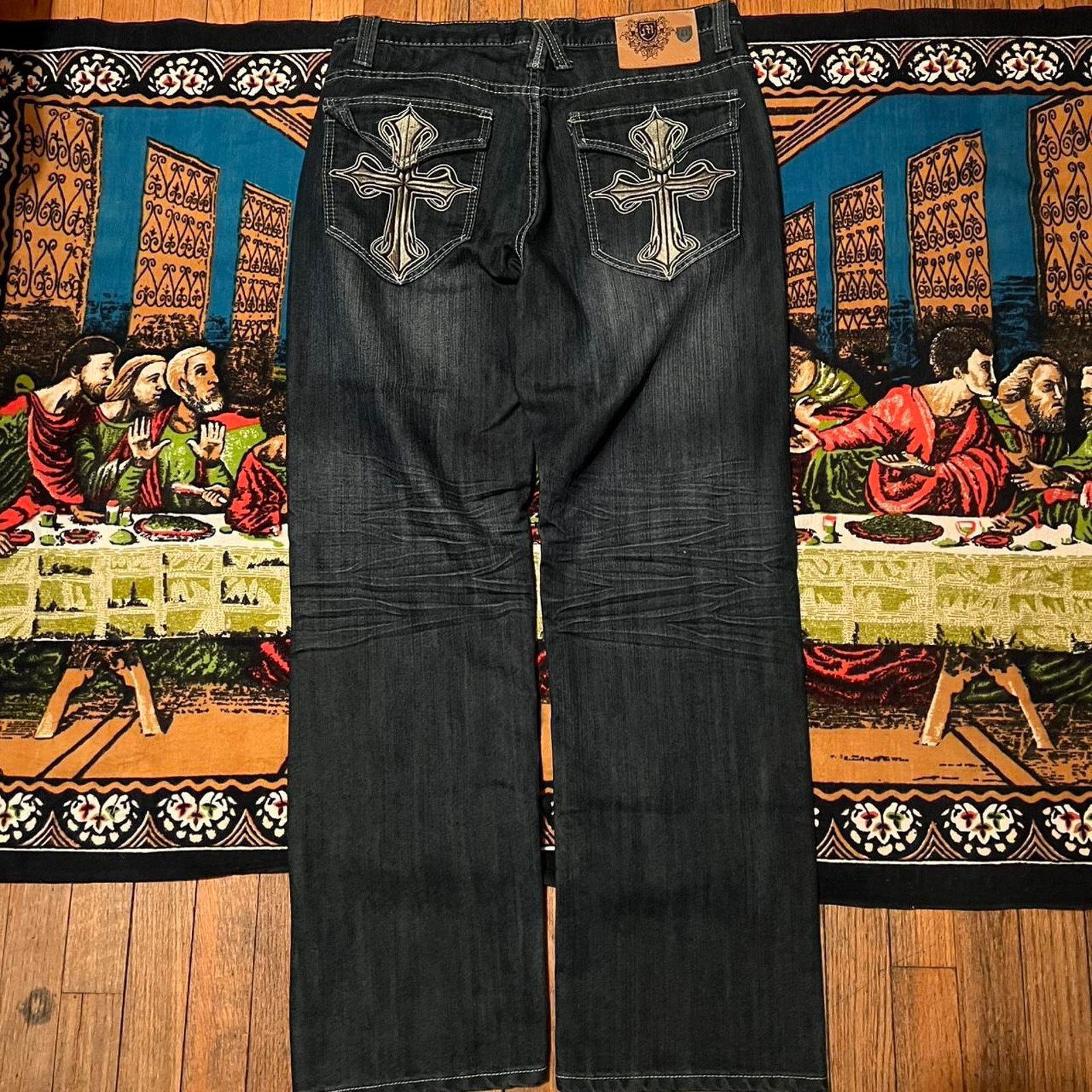 Affliction × Jnco × Southpole crazy mens y2k cross jeans 34 baggy wide ...