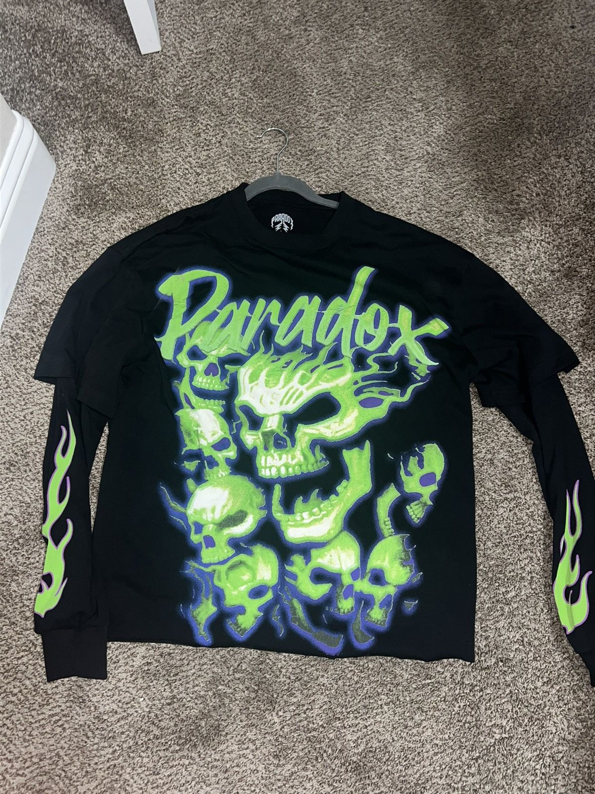 Designer × Streetwear PARADOX LAB “FLAMING SKULLS” THERMAL TEE | Grailed