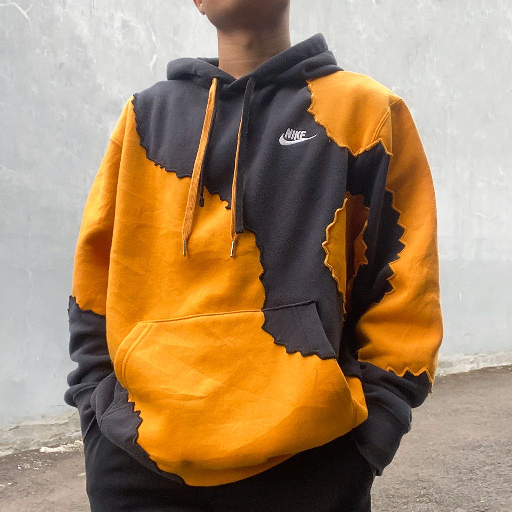 Nike Reworked Nike Patchwork Hoodie Black Mustard | Grailed