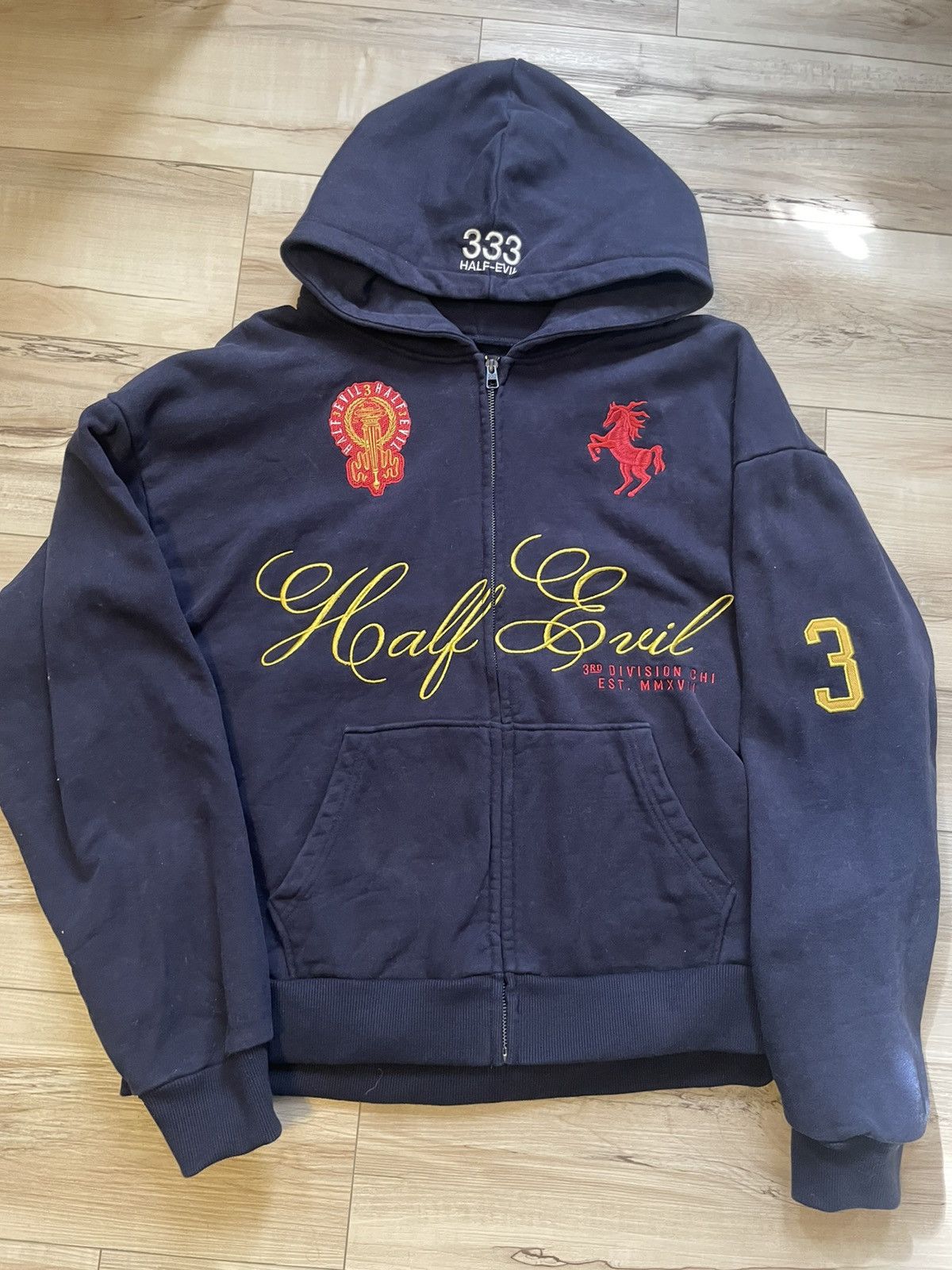 Half Evil Half evil embroidered zip up hoodie | Grailed