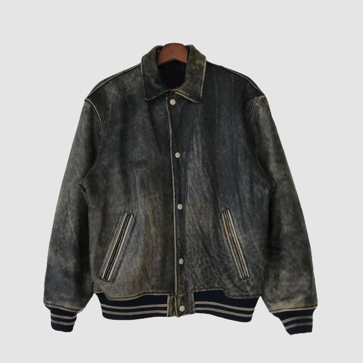 Bomber Jacket × Leather Jacket × Vintage Vintage Distressed Leather ...