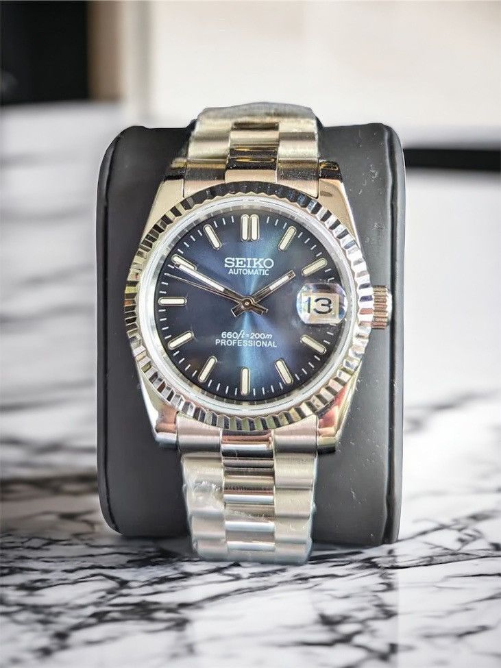 Seiko Seiko Mod Datejust Navy Dial 36mm Steel Presidential Watch | Grailed