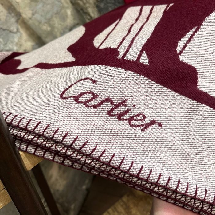 Cartier Cartier Panthère Ivory Burgundy Wool Cashmere Throw Blanket ...