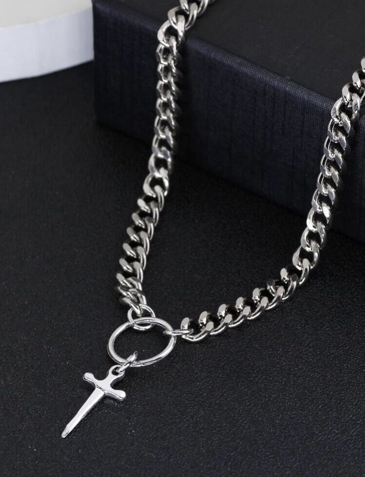 Silver Silver chain Cuban Link Chain Chrome Hearts Skull Cross | Grailed