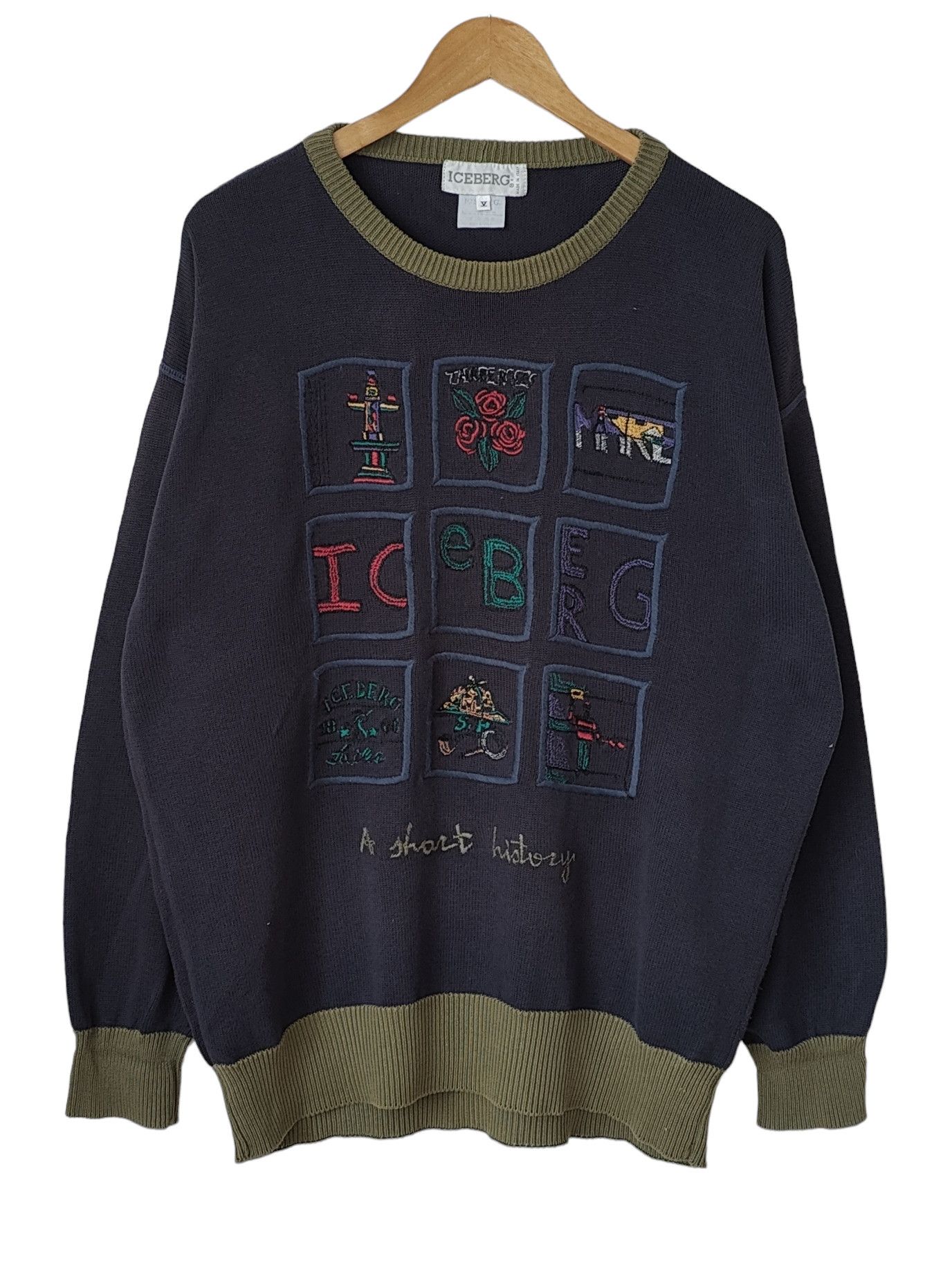Vintage Iceberg History Vintage VTG Embroidered Spell Out Sweater | Grailed