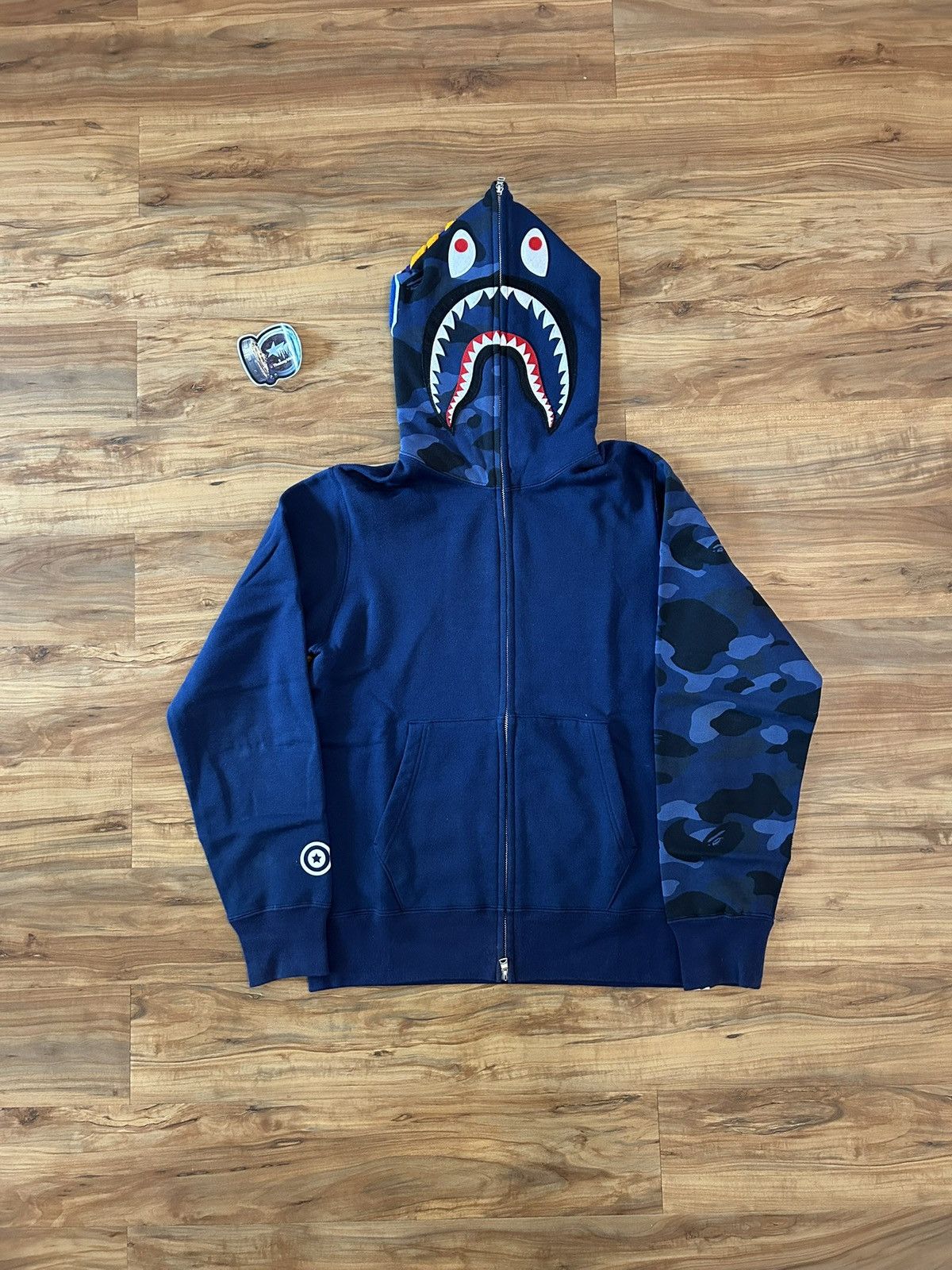 Bape Bape Navy/ Blue Camo Shark Full Zip Hoodie | Grailed