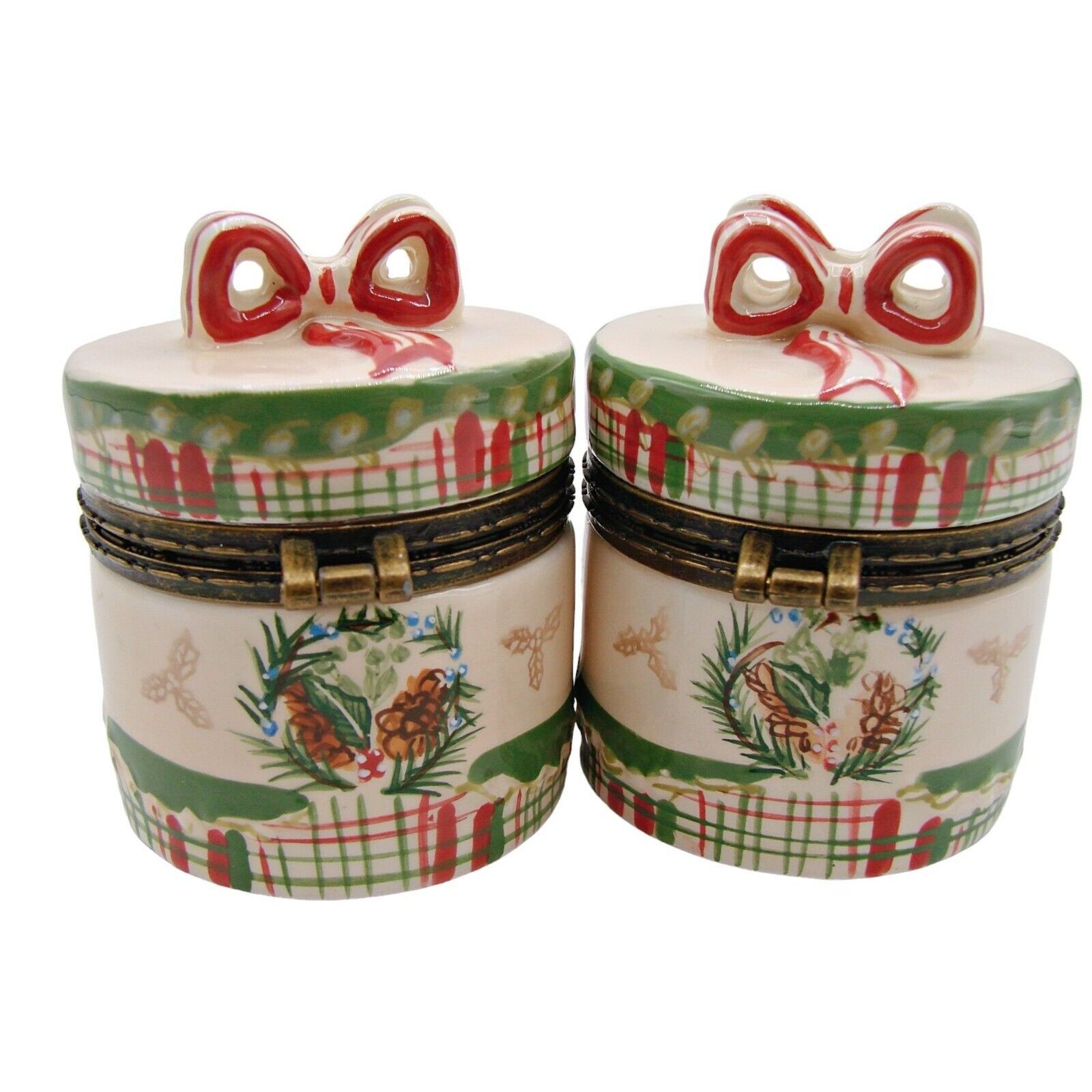 Vintage Lot of 2 Harry And David Ceramic Trinket Jars Hinge Lids Emp ...