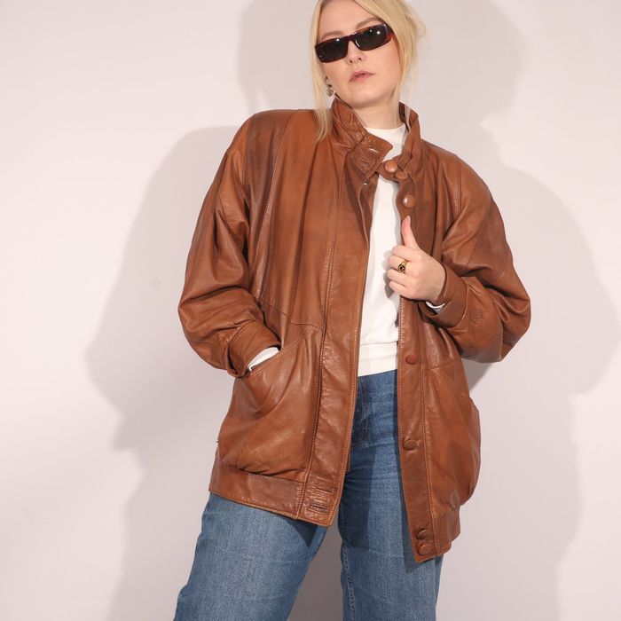 Vintage Vintage 80s Cognac brown leather jacket bat-wing | Grailed