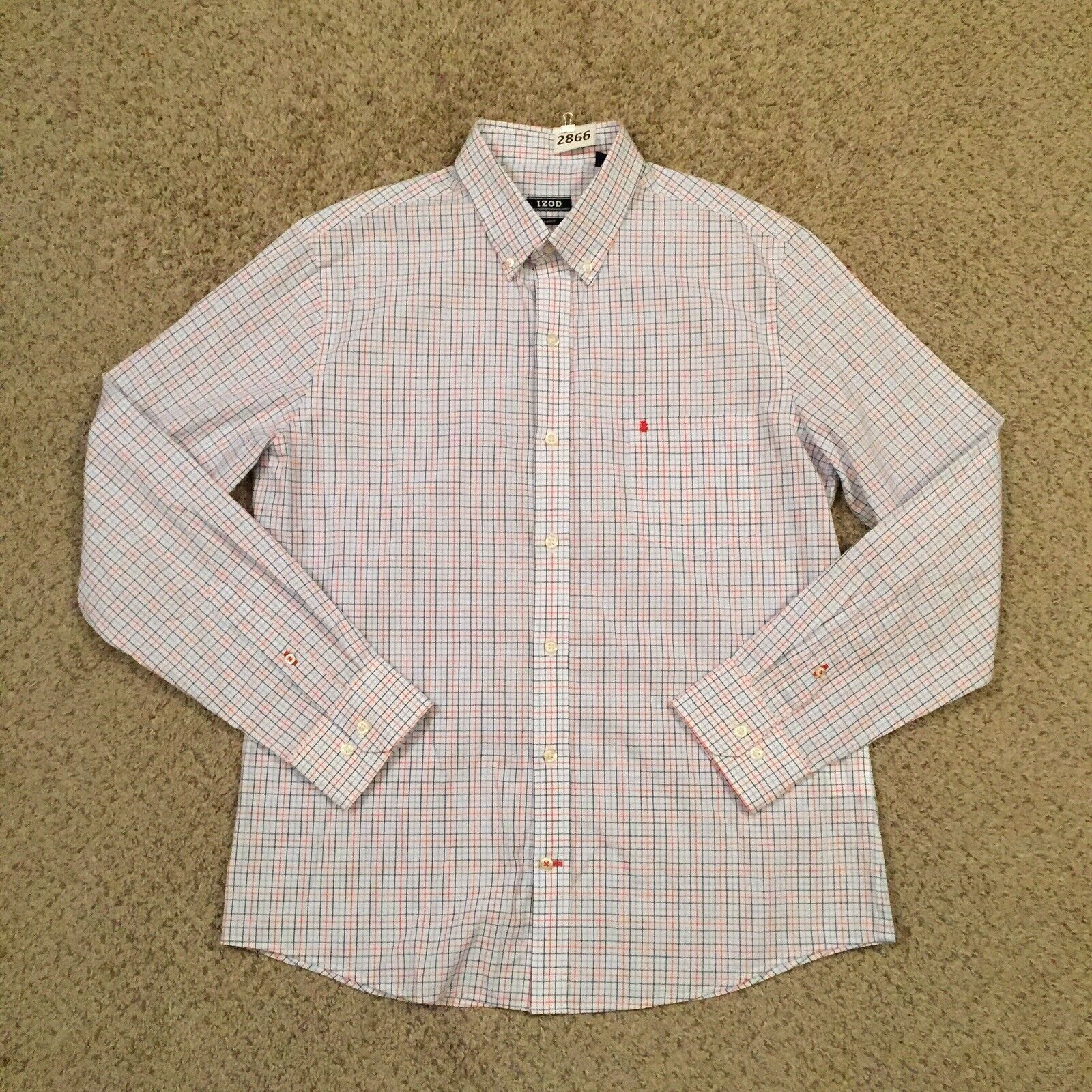 Izod Izod Shirt Mens Large Red Blue Plaid Long Sleeve Button Up | Grailed