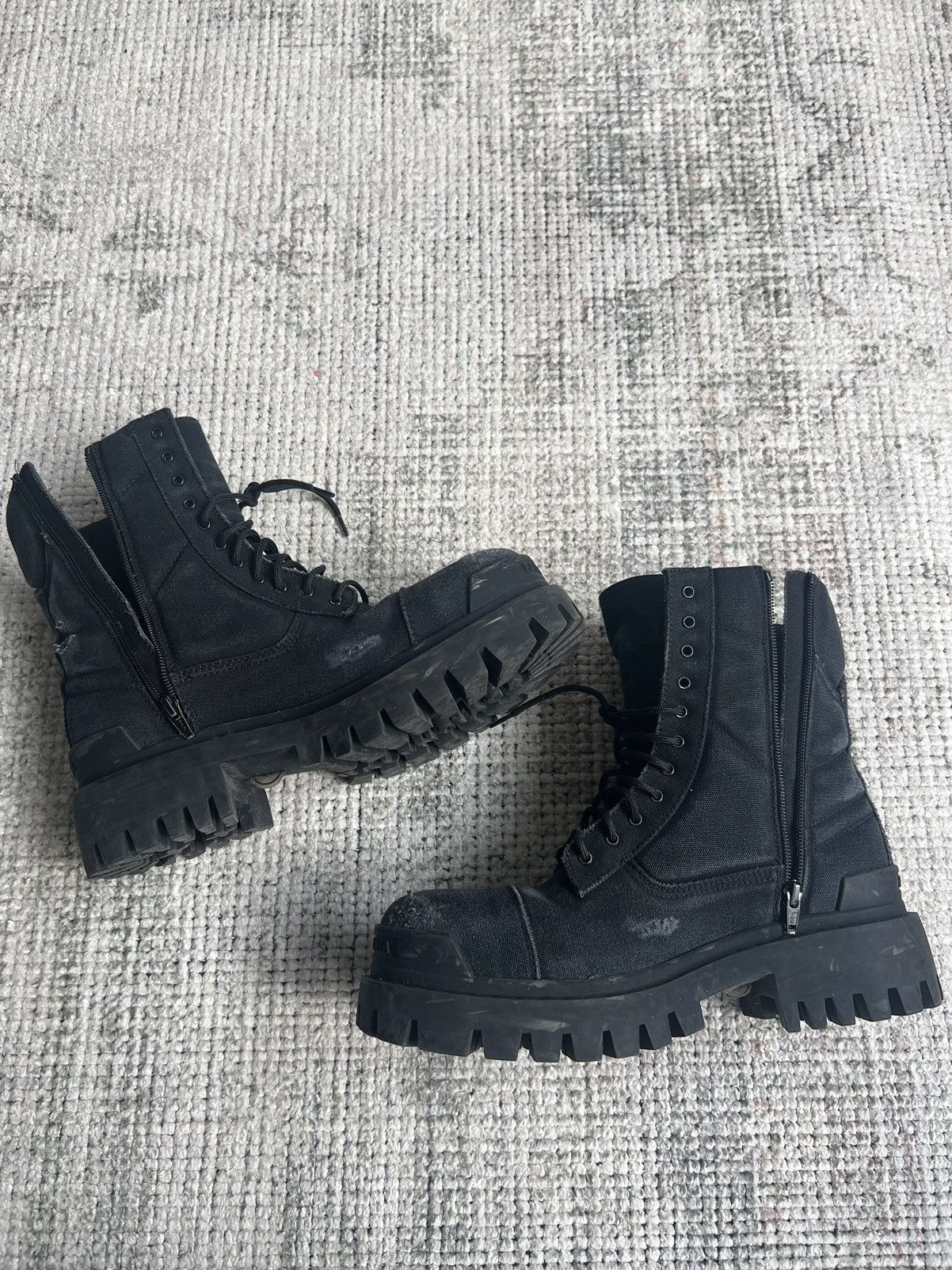 Balenciaga Balenciaga distressed canvas strike combat boots | Grailed