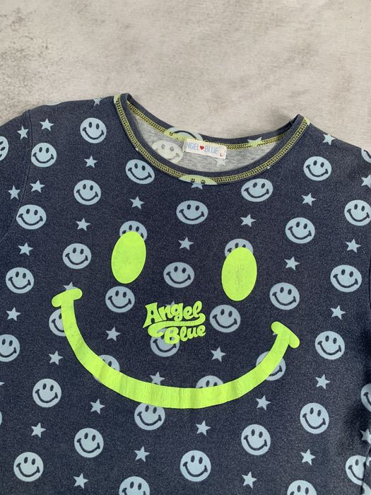 Japanese Brand 2000s Angel Blue smiley face tee | Grailed