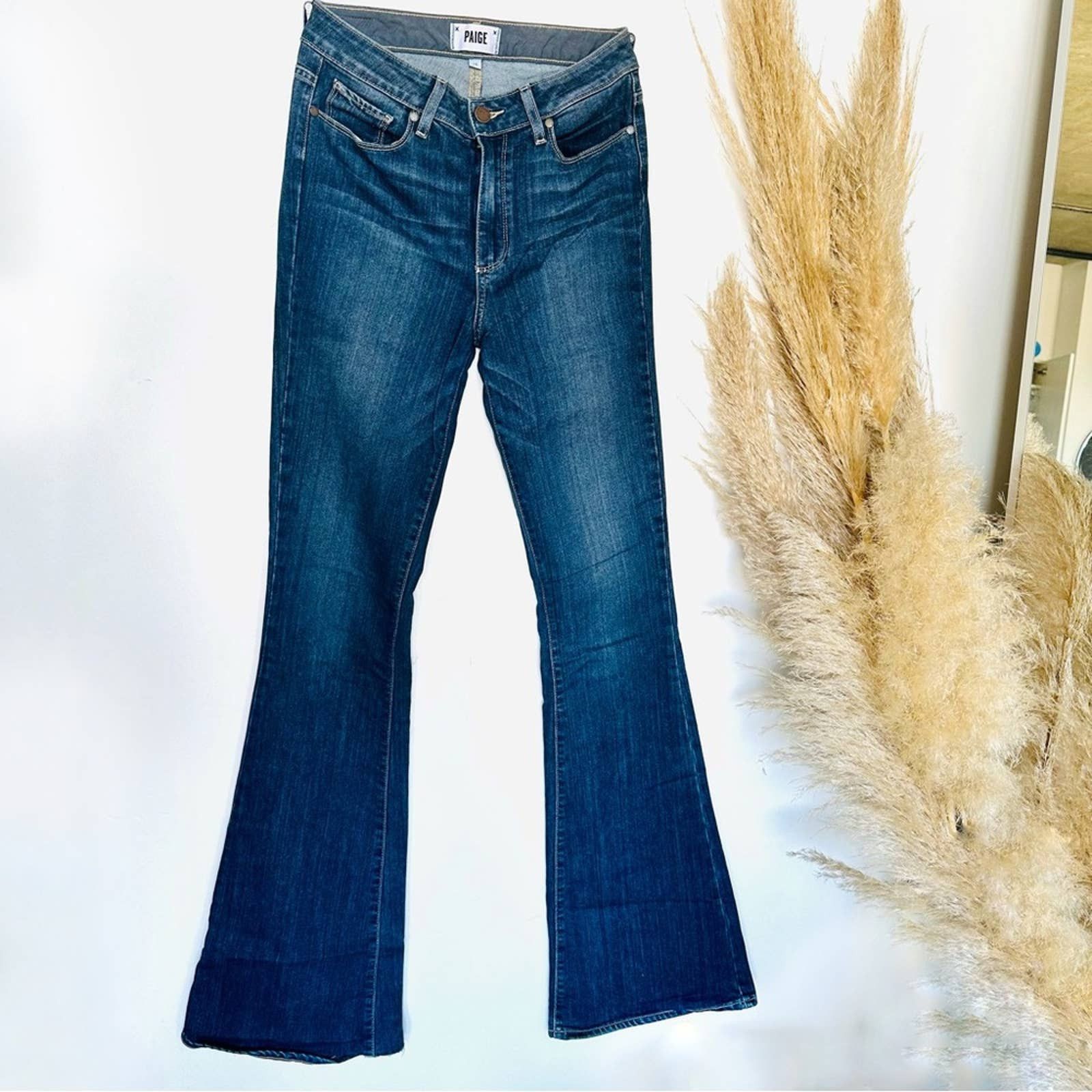 Paige PAIGE ANTHROPOLOGIE Dark Blue High Rise Flares Denim Jeans | Grailed