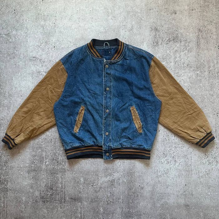 Vintage Vintage Denim Varsity Bomber Jacket Kanye Style | Grailed