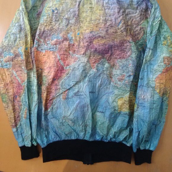 Vintage Vintage World Geography Map Globe Tyvek Windbreaker Jacket ...