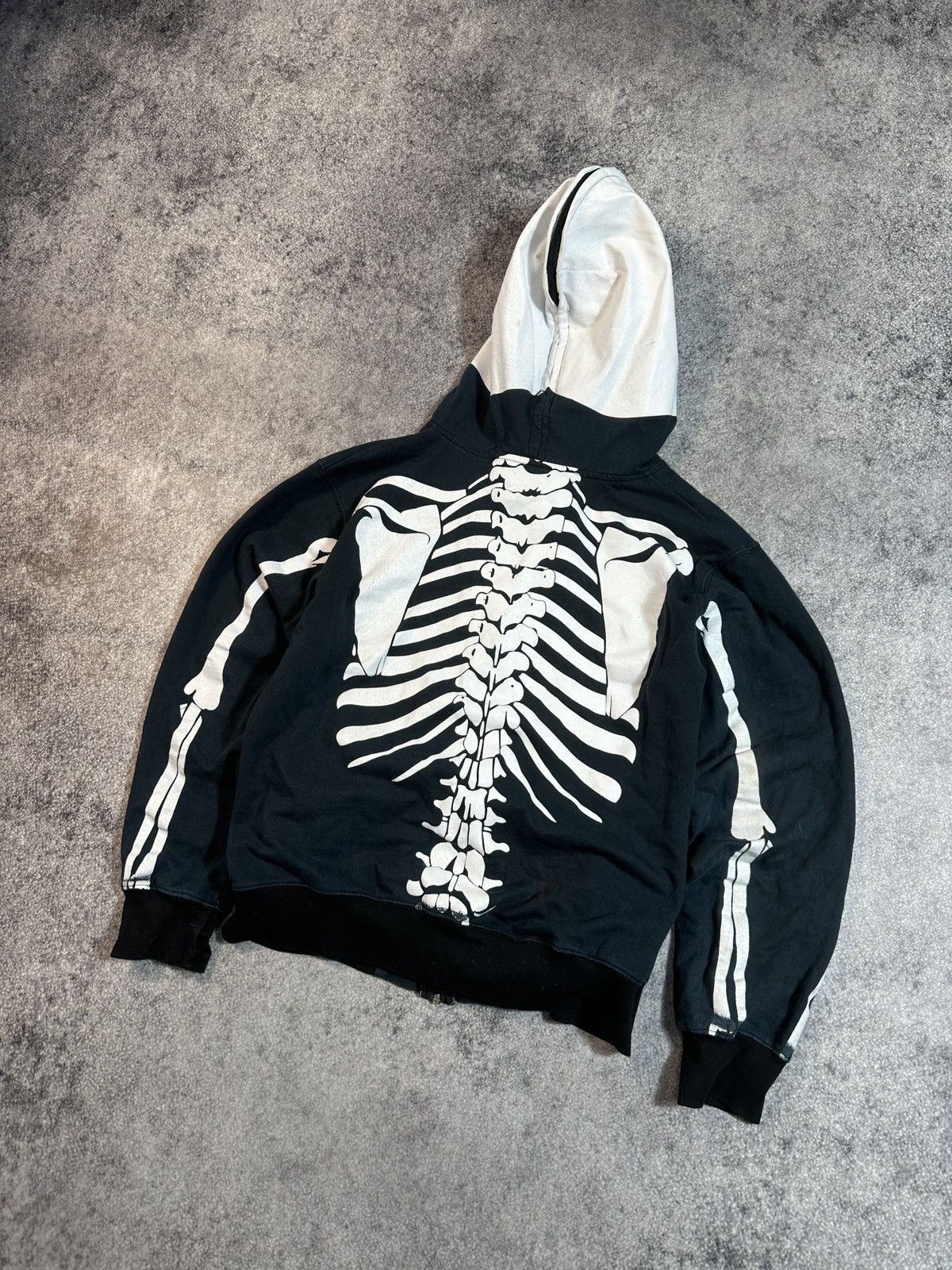 Archival Clothing Y2K Skeleton Zip Up Hoodie Streetwear Opium Casual ...