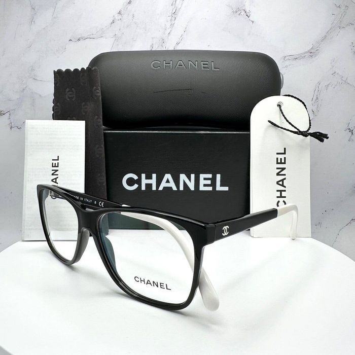 Chanel Chanel Glasses Eyeglasses Black White Logo Full Rim Frames | Grailed