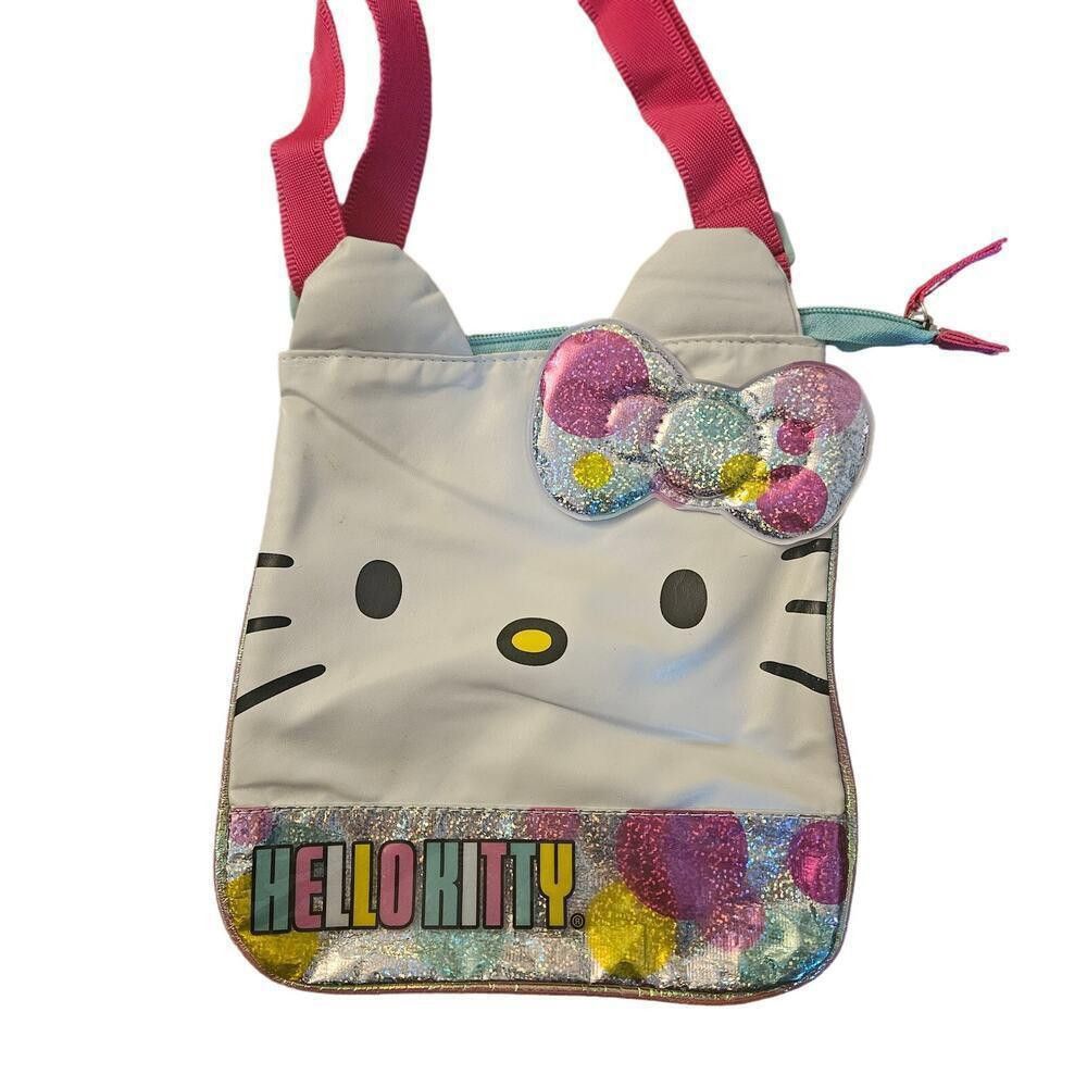Designer Cute Hello Kitty Crossbody Bag with Glitter Bow Pink Strap ...
