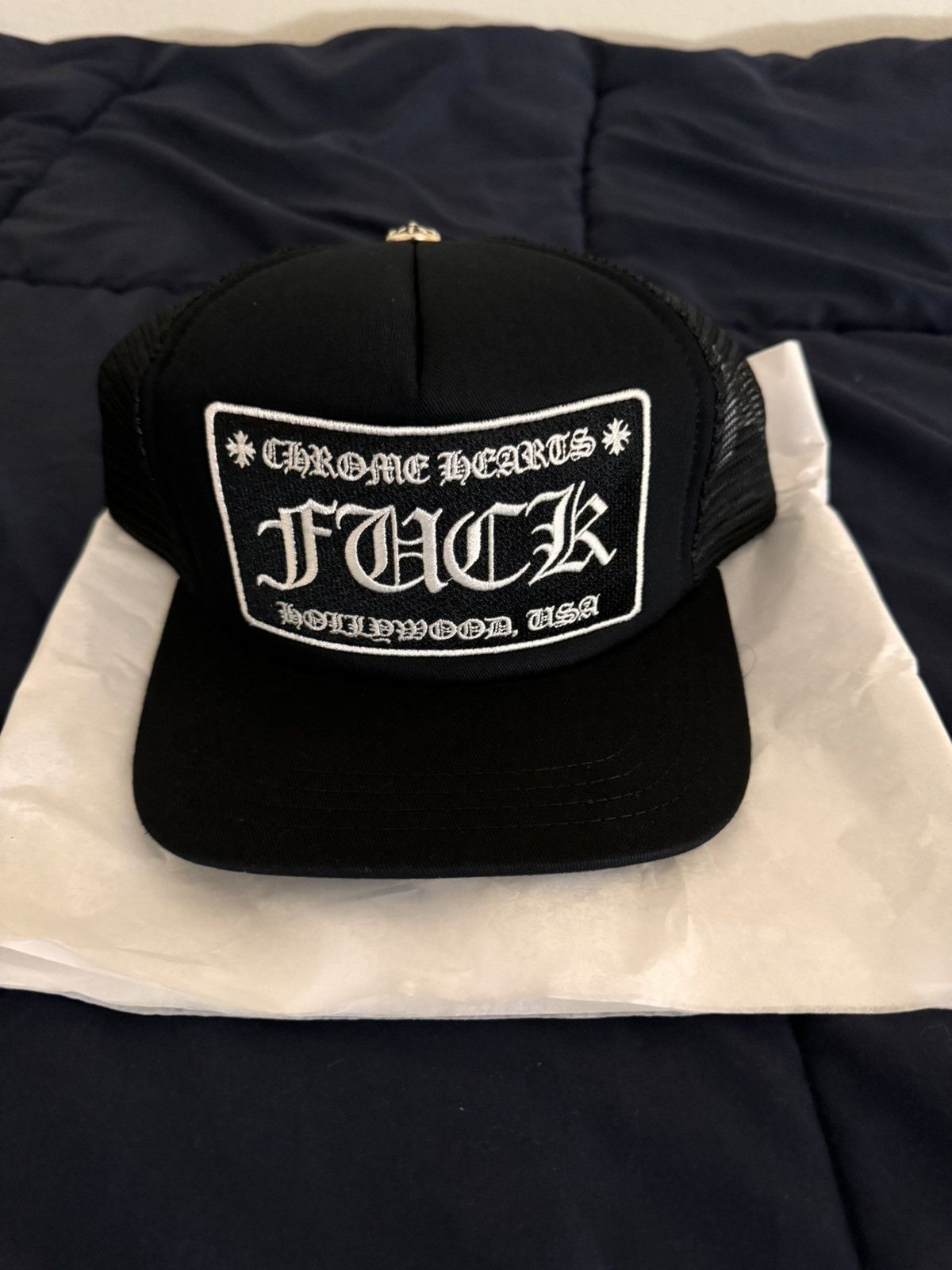Chrome Hearts Chrome Hearts FUCK Hollywood Trucker Hat | Grailed