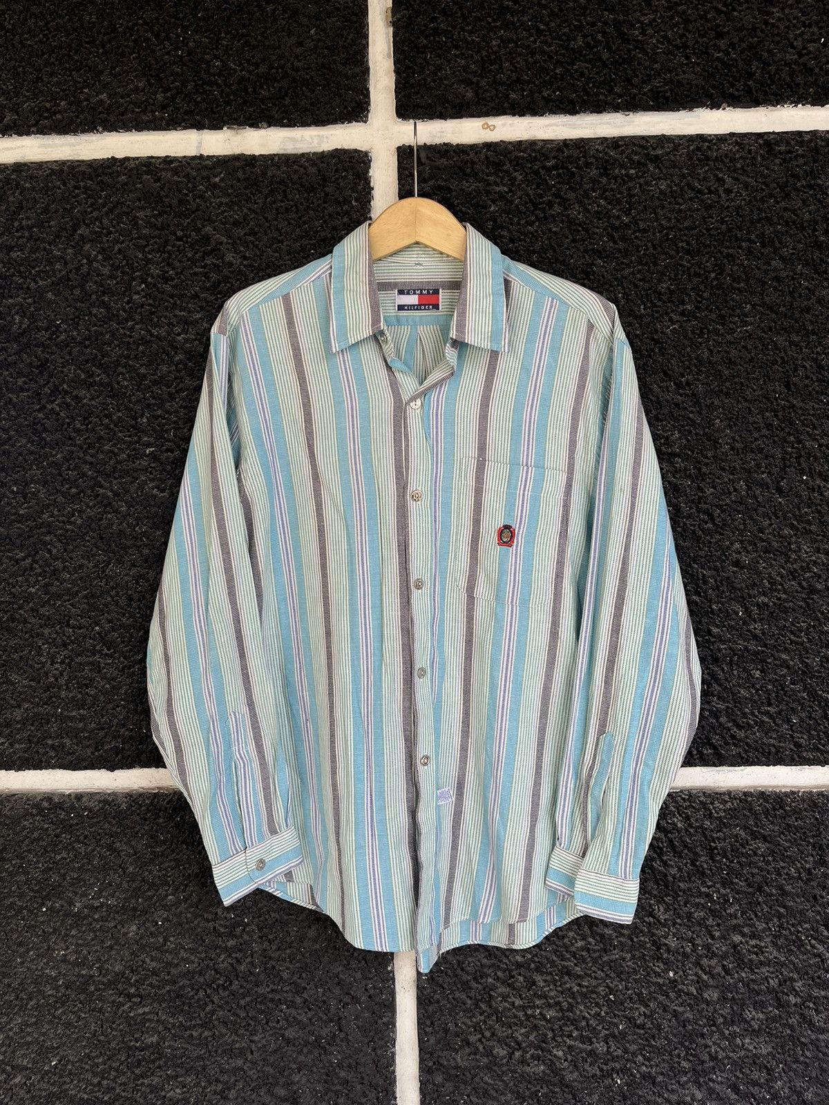 Tommy Hilfiger × Vintage 80’s Tommy Hilfiger Lion Logo Colorblock Shirt ...