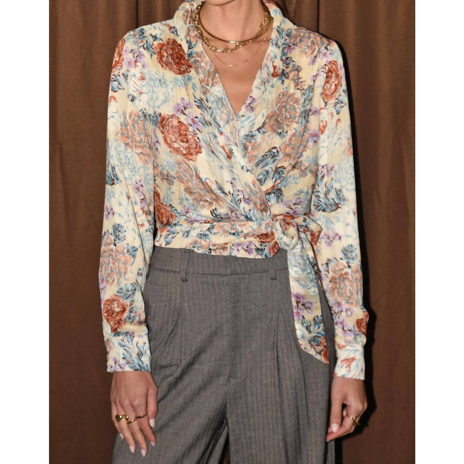 Designer GREYLIN Rachel Wrap Tie Blouse In Ivory Teal | Grailed
