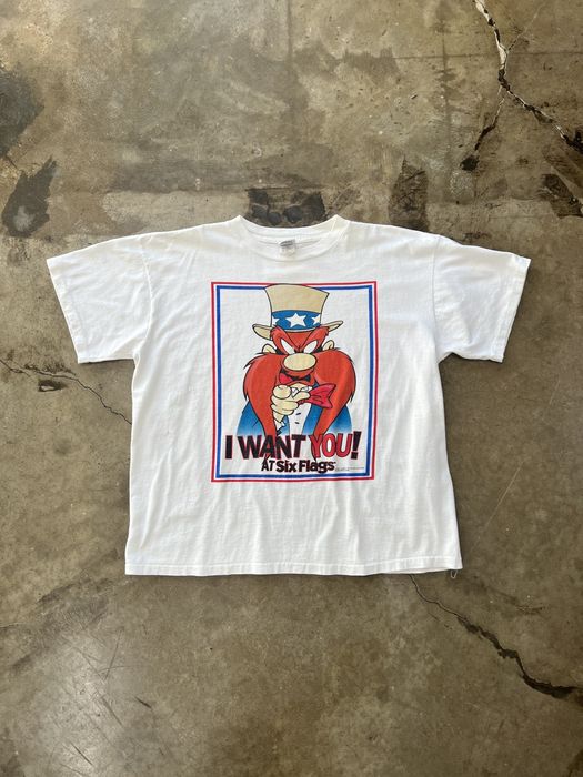 Vintage Vintage Looney Tunes Yosemite Sam Six Flags Tee sz Large | Grailed
