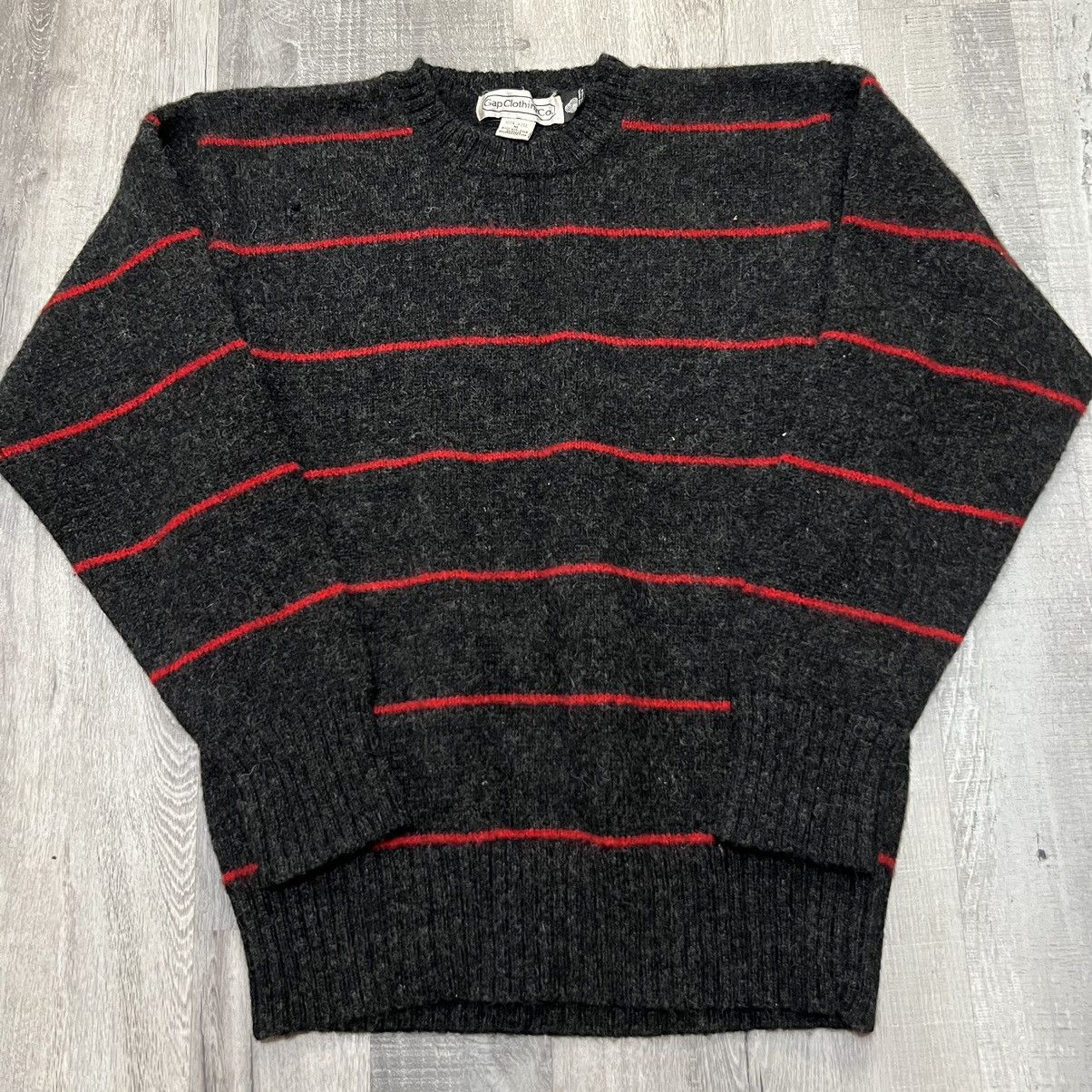 Gap × Vintage VTG GAP Clothing Co Wool Red Striped 80s Crewneck Sweater ...