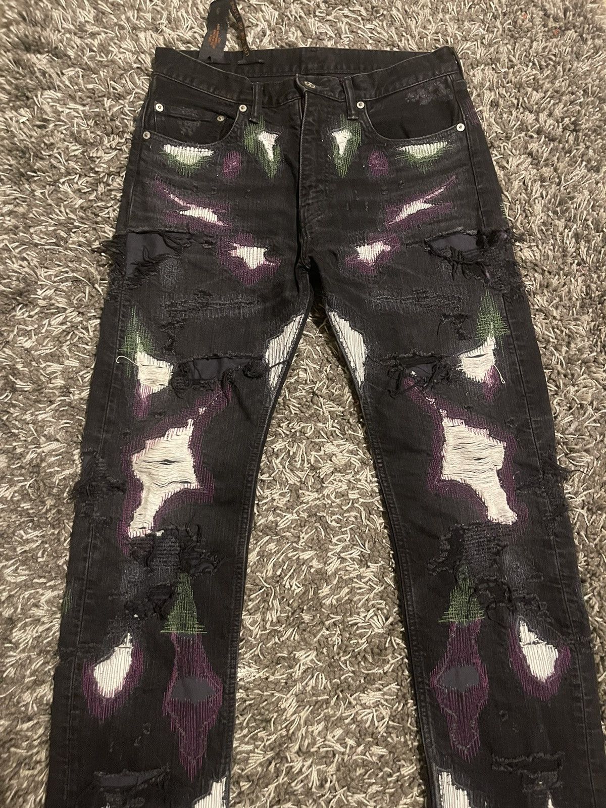 Vlone Vlone "Scab" Distressed Denim in Black | Grailed